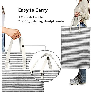 Chrislley 72L Freestanding Laundry Hamper with Handle Large Laundry Basket Laundry Bin Collapsible Dirty Clothes Basket Cotton Storage Basket for Clothes(Striped Grey)