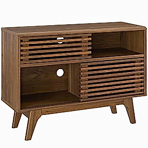 Modway Render Mid-Century Modern Two-Tier Display Stand in Walnut