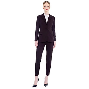 Marycrafts Women's Business Blazer Pant Suit Set for Work 12 Black Brown