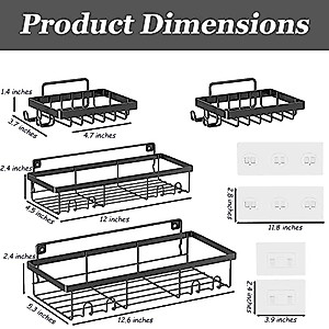 WAYDA 4 Pack Shower-Caddy, Adhesive Shower-Organizer-Shelves, Shower-Shelf-for-Bathroom-Storage,No Drilling Inside-Shower-Rack-with-Soap-Holder (Black)