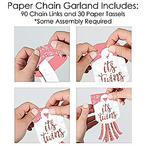 Big Dot of Happiness It’s Twin Girls - 90 Chain Links and 30 Paper Tassels Decoration Kit - Pink and Rose Gold Twins Baby Shower Paper Chains Garland - 21 feet