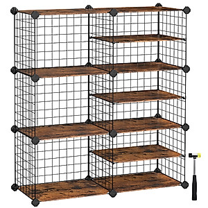 SONGMICS Shoe Rack, 18-Pair Storage Organizer, Portable Cube Shoe Organizer with Plastic Panels, DIY Modular Cabinet with Adjustable shlves, for Closet, Bedroom, Rustic Brown and Black ULPM036A01