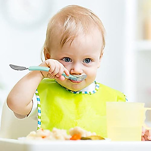 Baby Feeding Spoon, ROPOSY Double-Ended Silicone Baby Spoon, BPA-Free First Upward Self Feeding Baby Utensils for 6 Months+, 1-Pack, 2 Spoons in Cyan/Pink