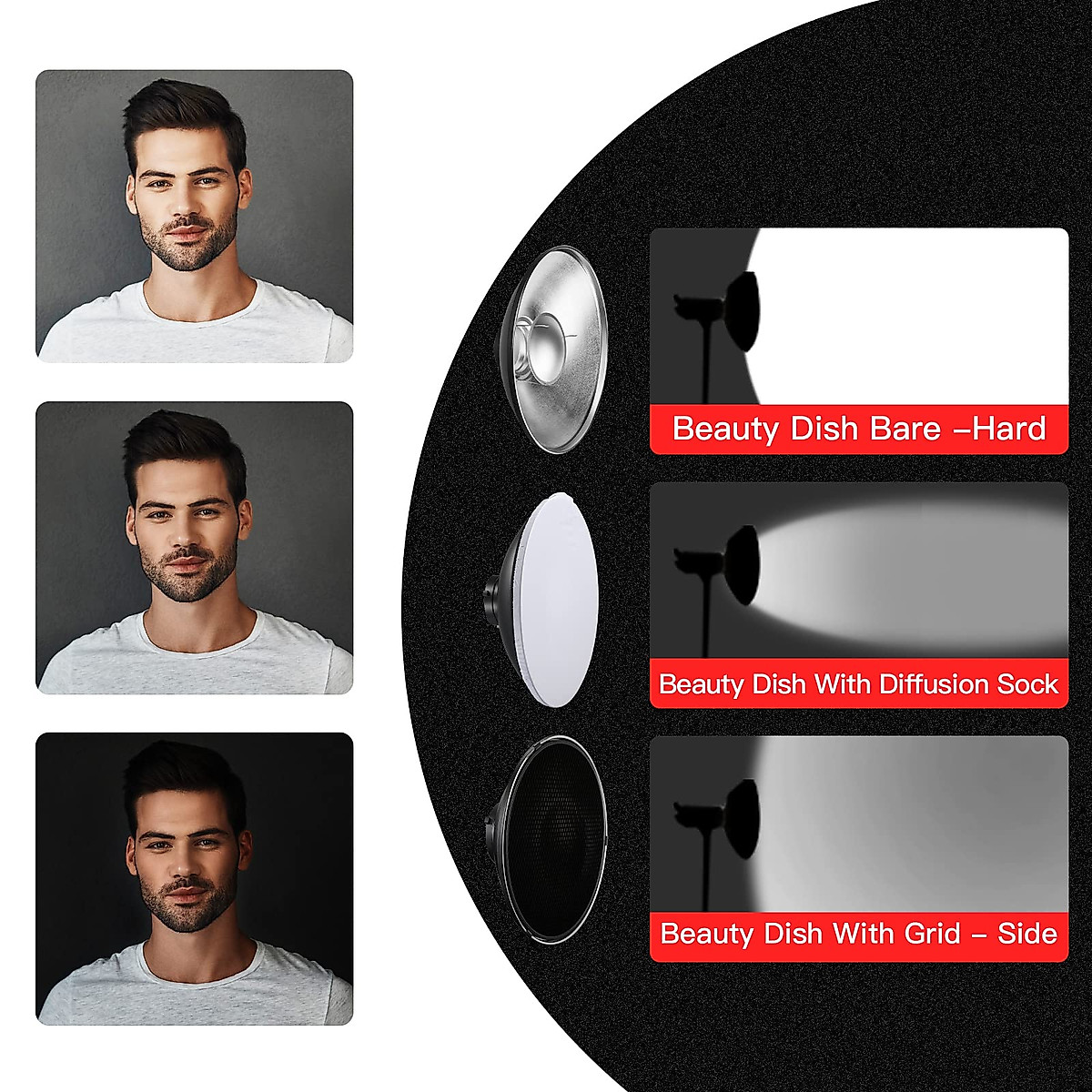 Soonpho 16 inch/42cm Standard Reflector Beauty Dish with Honeycomb Grid, Diffuser Sock and Bag,for Bowens Mount Studio Strobe Flash Light Like Neewer VC-400HS VE-300 Godox AD200 AD180 AD360(Silver)