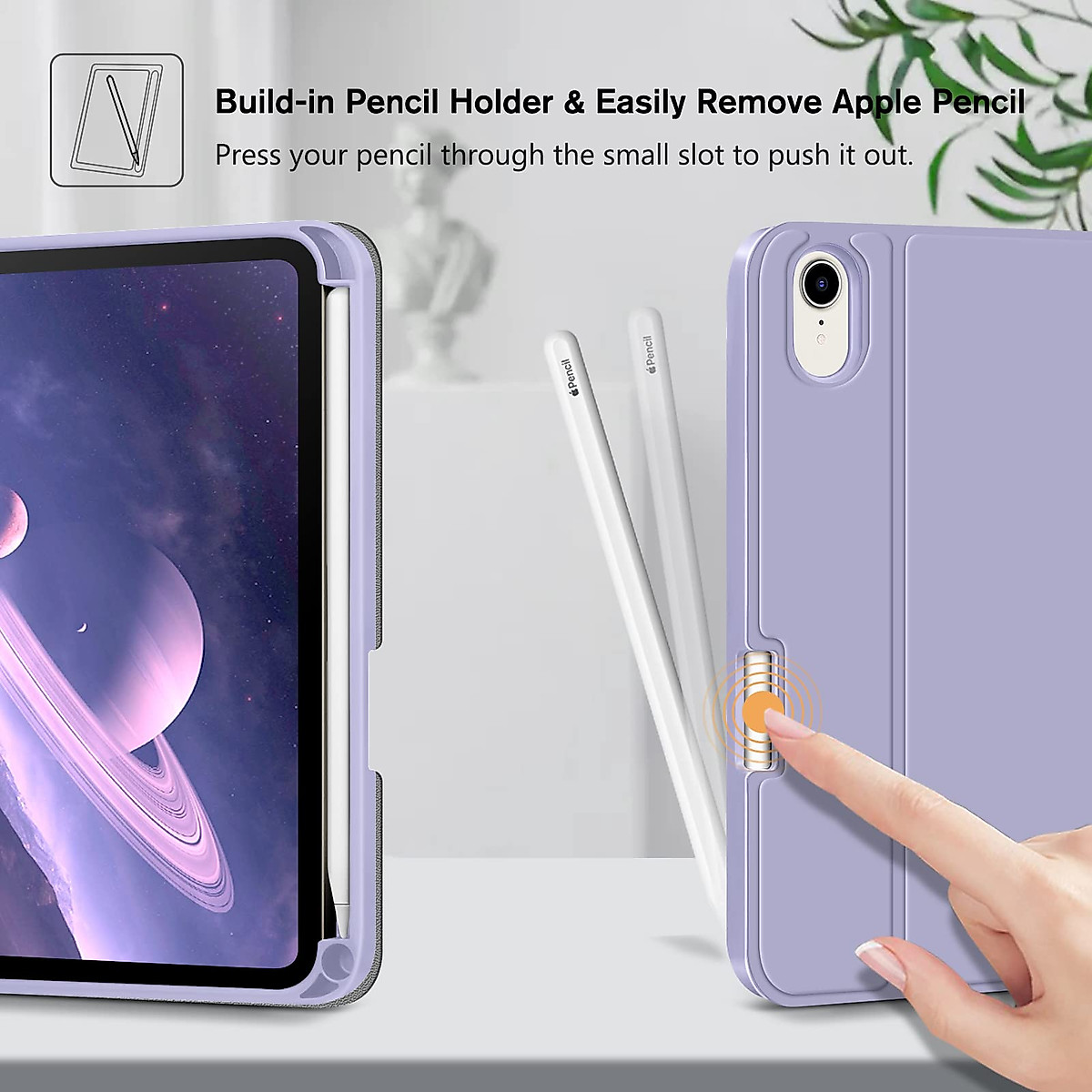 FINTIE Keyboard Case for iPad Mini (A17 Pro) 7th Generation 2024 / iPad Mini 6th Gen 8.3 Inch, Soft TPU Back Cover with Magnetically Detachable Wireless Bluetooth Keyboard, Backlight/Lilac Purple