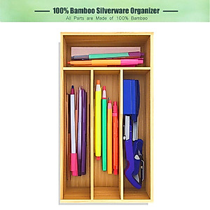 guiogc Bamboo Kitchen Drawer Silverware Organizer, 7 Inch Silverware Utensils Tray Holder for Small Drawer, Wood Caddy for Flatware Cutlery Knives 4-Slots