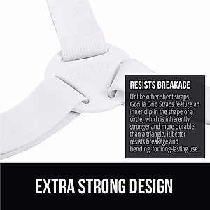 GORILLA GRIP Patent Pending Bed Sheet Straps, Adjustable Elastic Fasteners with Metal Clips, Keep in Place Fitted Bedding Holder, Easy Install Suspenders Mattress, Firm Tight Accessories, 4 Pack White