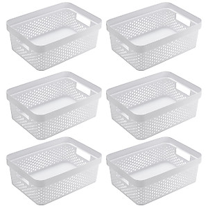 Bins & Things Plastic Rectangular Storage Basket, White, 11" x 11"