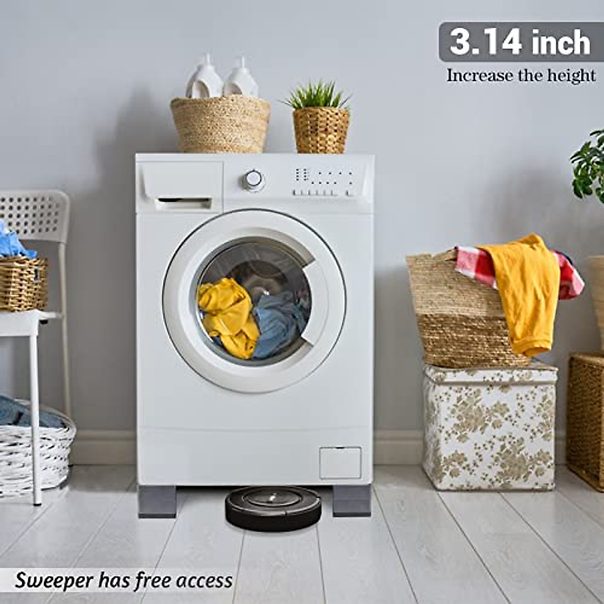 Anti Vibration Pads for Washing Machine - Double Heighten Washer and Dryer Pedestals High Hard Wearing Square Rubber Foot Pads, Noise Cancelling and Shock Support Protects Pedestals