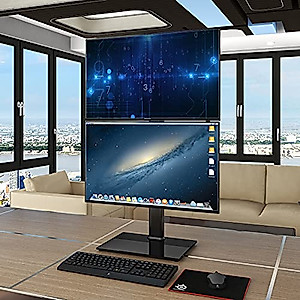 Dual Monitor Stand - Vertical Stack Screen Free-Standing Monitor Riser Fits Two 13 to 34 Inch Screen with Swivel, Tilt, Height Adjustable, Holds One (1) Screen up to 44Lbs HT05B-002