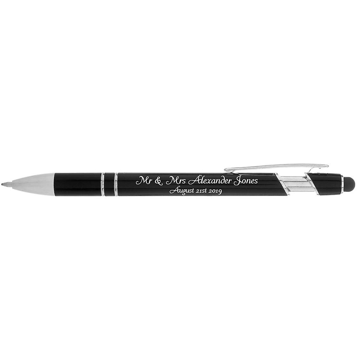 Personalized Pens with Stylus - The Legacy - Custom Metallic Printed Name Pens with Black Ink - Imprinted with Logo or Message - Great Gift Ideas - FREE PERSONALIZATION 12 pcs/pack (Black)