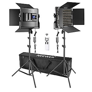 Neewer 2 Packs Advanced 2.4G 660 LED Video Light Photography Lighting Kit with Bag, Dimmable Bi-Color LED Panel with 2.4G Wireless Remote, LCD Screen and Light Stand for Portrait Product Photography