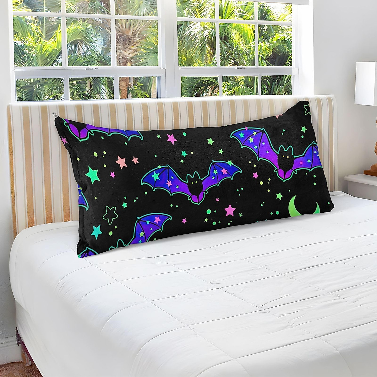 Joisal Bats with Bright Stars Plush Pillows Covers, Pillow Case for Body Pillow, with Side Opening Zipper, Furry Pillow Cases, 4 Optional Sizes