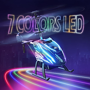 DEERC DE23 Remote Control Helicopter, RC Helicopters with 7 Colors Light, 2 Modular Battery for 24 Min Play, Altitude Hold, One Key take Off/Landing, 2.4GHz Aircraft Indoor Flying Toy for Boys Girls