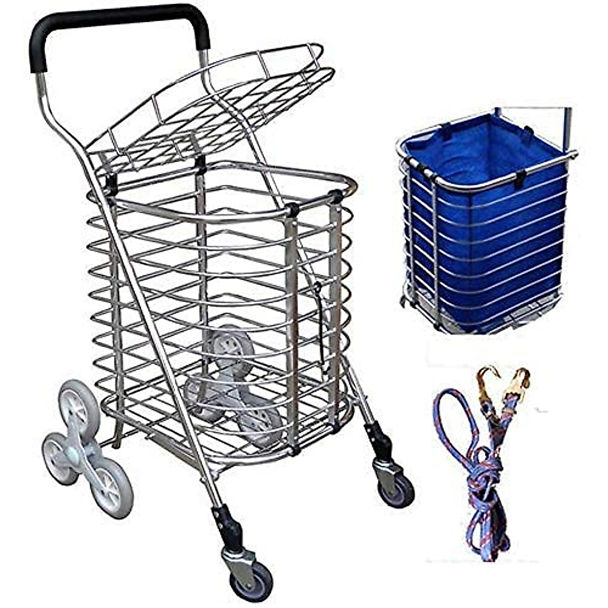 Shopping Trolley on Wheels Multi Function Shopping Cart Lightweight 8 Wheels Climbing Stairs with Lid Aluminum Tri-Wheel Household Vans Lightweight Foldable Storage Hand Trucks,