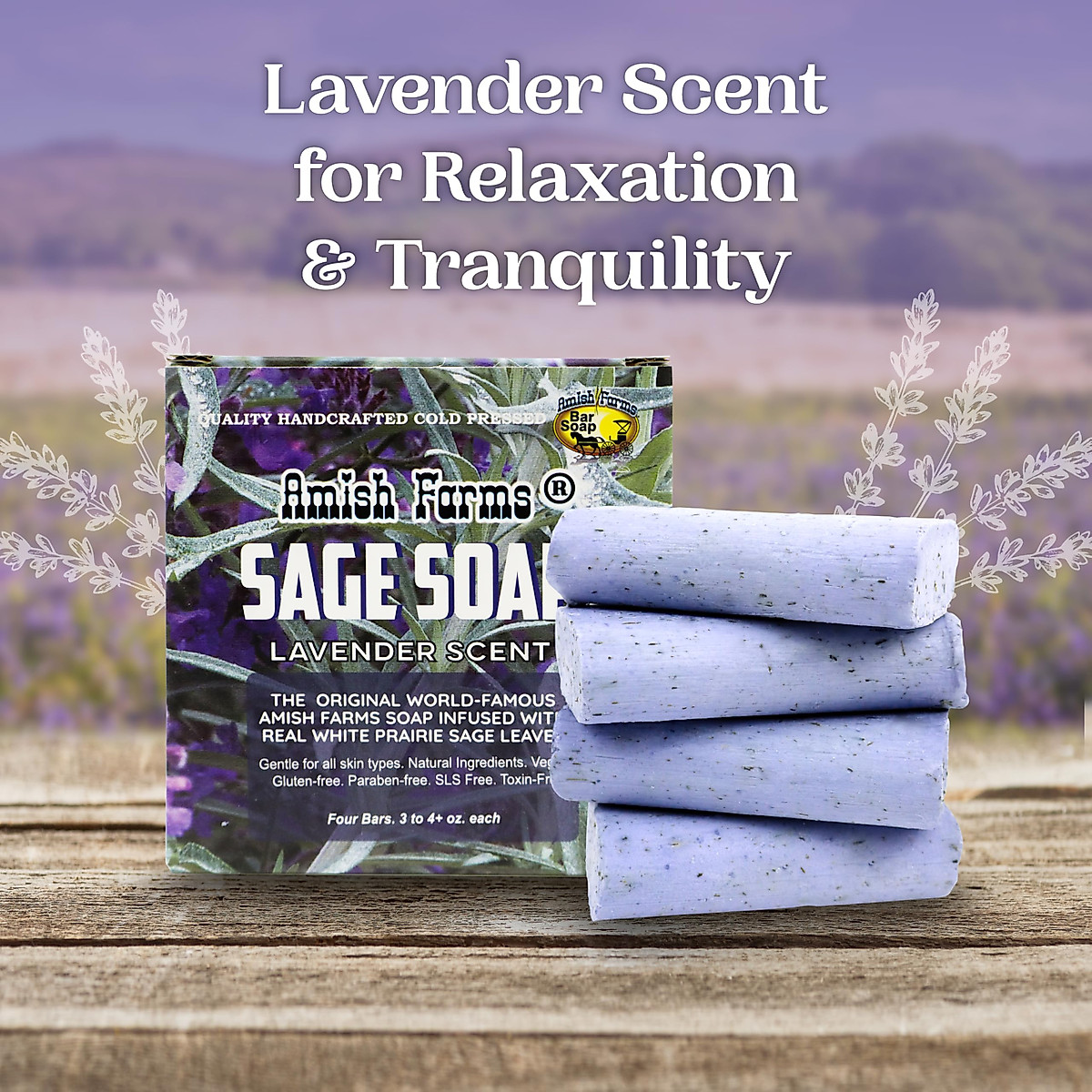 Amish Farms Natural Soap Bar With Exfoliating Sage, Lavender Scent, Made in USA - Homemade, Handcut, Vegan Face & Body Soap Scrub for Sensitive Skin - No Paraben or Sulfates (1 Bar)