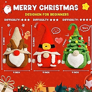 MAGIMUSE Christmas Crochet Kit for Beginners, Crochet Starter Kits for Adults Amigurumi Craft Knitting Crochet Animals Kits with Step-by-Step Video Tutorials, 3 Pack Gnome (40%+ Yarn)