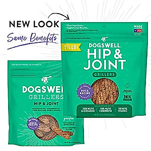 DOGSWELL 100% Grilled Meat Dog Treats, Made in The USA with Glucosamine, Chondroitin & New Zealand Green Mussel for Healthy Hips, 20 oz Duck