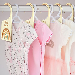 7 Pieces Rainbow Baby Closet Dividers Boho Nursery Closet Organizer Wooden Newborn Wardrobe Divider Kids Clothes Divider to Arrange Clothes with Separator by Size or Age for Baby Shower 0-24 Months