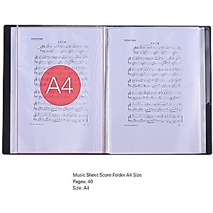 Music Sheet File Piano Score Folder Paper Storage Folder Documents Holder Blank Sheet Files Plastic A4 Size 40 Pockets (Music Bear File Folder-Black)