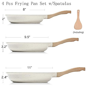 ESLITE LIFE Nonstick Ceramic Frying Pans Skillets Set, Non-Toxic Egg Omelette Kitchen Cooking Pans Compatible with All Stovetops (Gas, Electric & Induction), PTFE & PFOA Free (White)