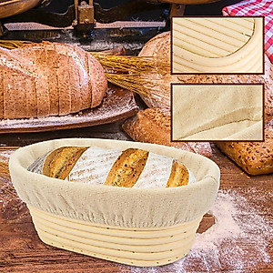 2 PCS 10 inch Oval Long Banneton Brotform Bread Dough Proofing Rising Rattan Basket & Liner for Professional & Home Bakers