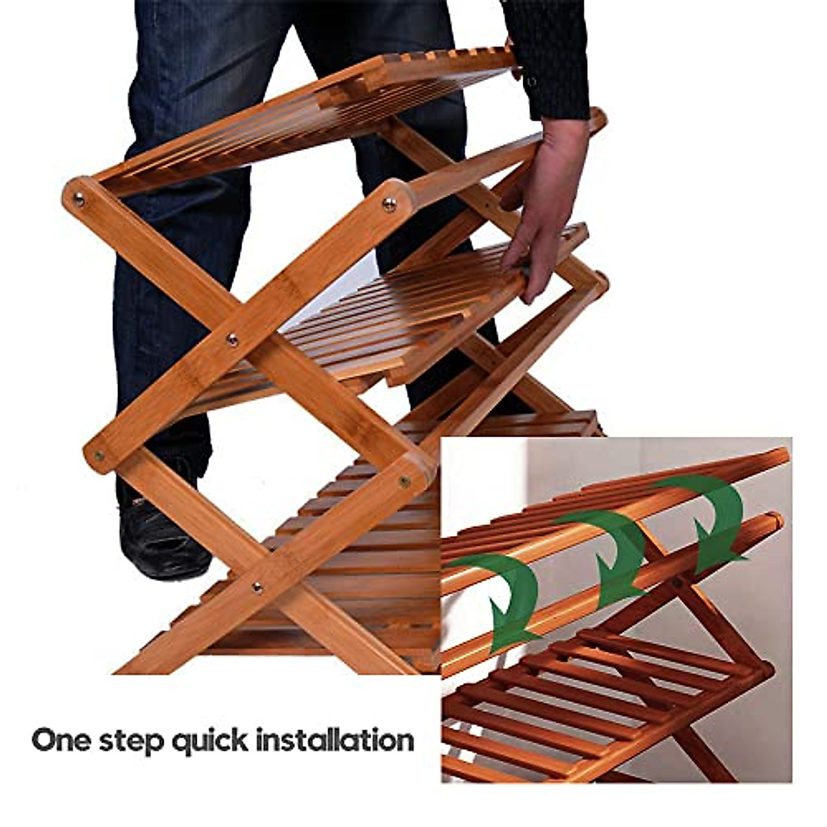 LITA Bamboo 4-Tier Shoe Shelf Foldable Bamboo Shoe Rack Multifunctional Free Standing Shoe Shelf Storage Organizer