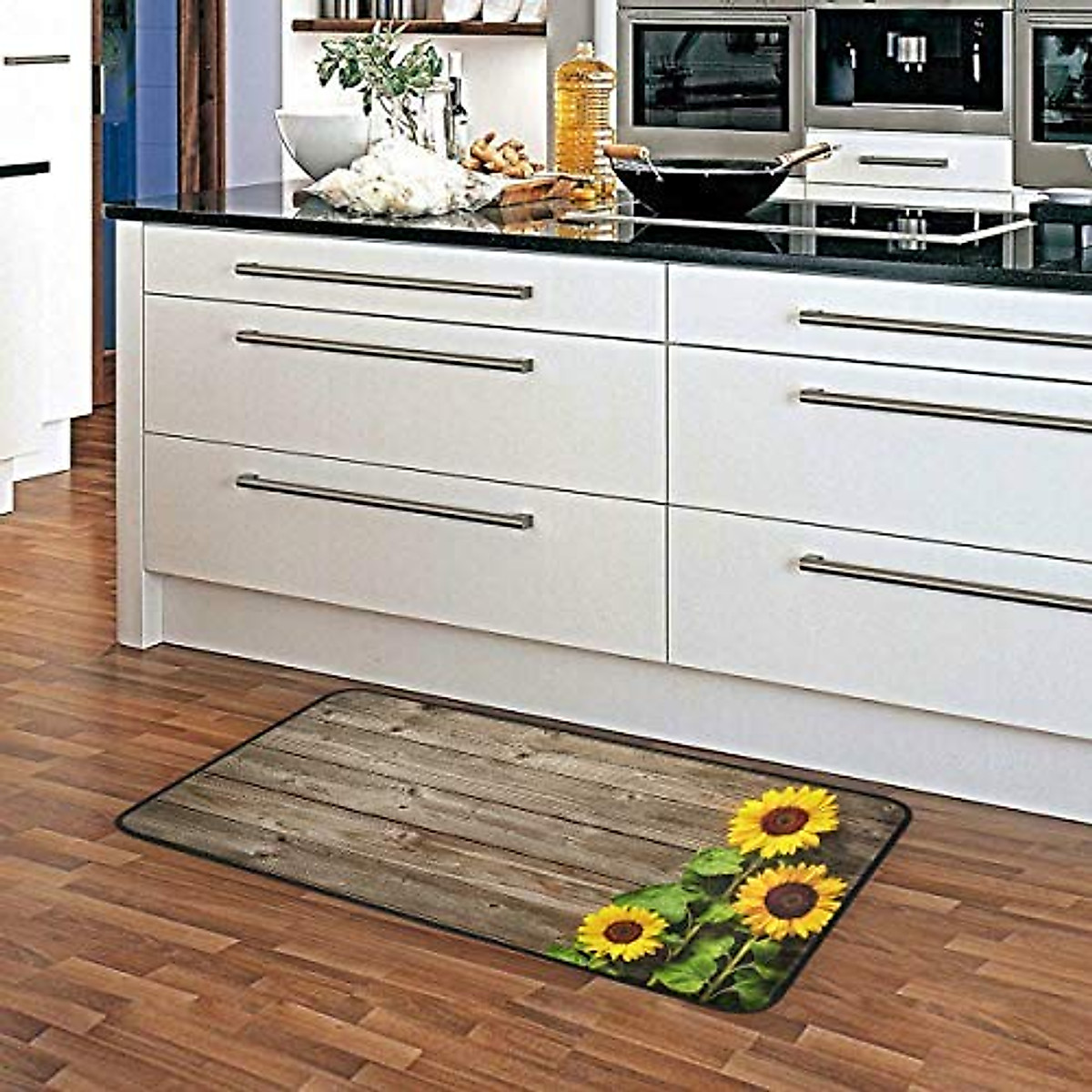 Sunflowers On Wood Board Design Non-Slip Soft Kitchen Mats Bath Rug Runner Doormats Carpet for Home Decor, 39" X 20"