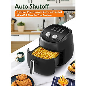 Air Fryer 8 Preset Menus 4.5 QT Airfryer Easy to Use with Adjustable Temperature Control with 8 Cooking References Nonstick Tray Auto Shutoff 1400W Hot Air Fryer Black