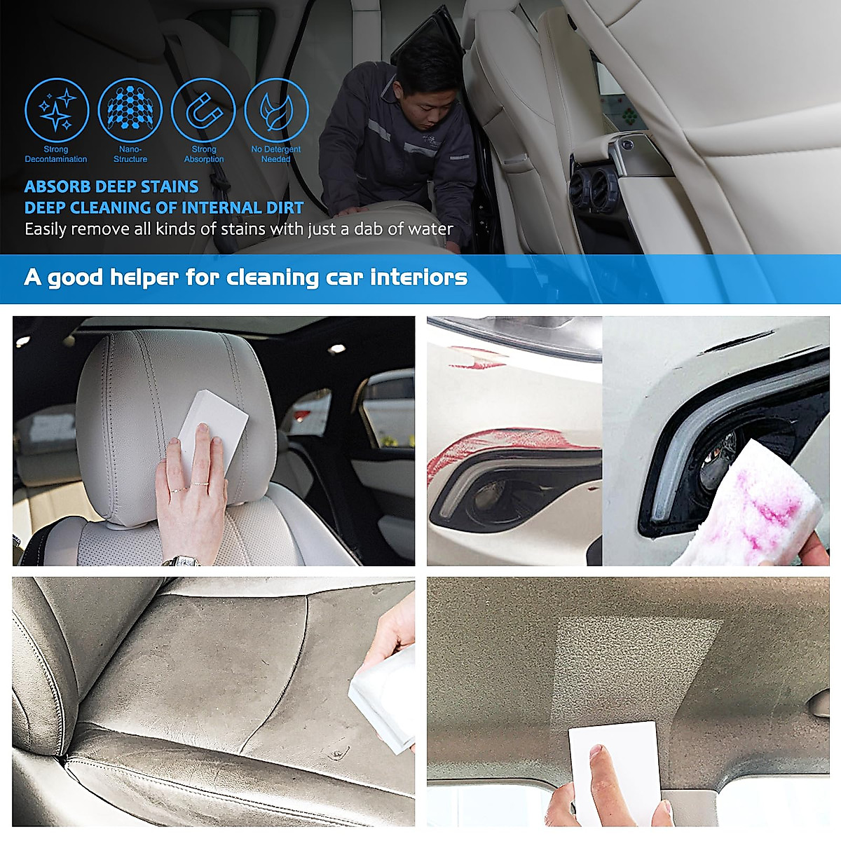 50 Pack Melamine Sponge, Magic Sponge Eraser, Durable Multi-Purpose Premium Melamine Foam Eraser for All Oil Stains, Coffee Cup Stains, Bathroom, Kitchen, Leather, Shoes, Walls, car interiors.