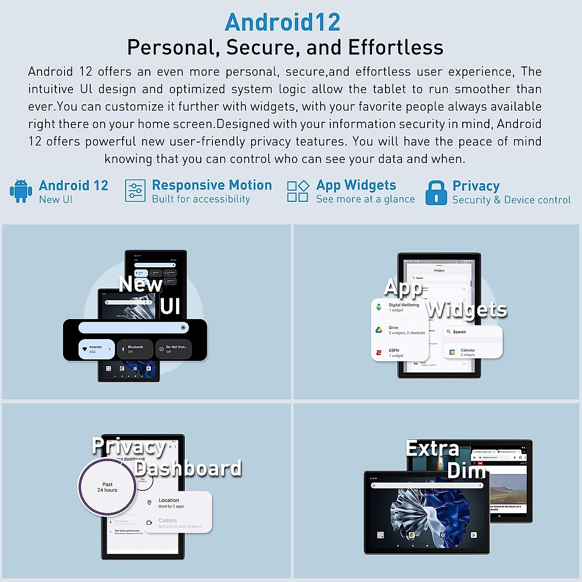 XGODY Android 12 Tablet 10 inch Tablets, T10 6GB+128GB Tablet, 512GB Expand 4 Core Android Tablet, 2.4G WiFi, 1280*800 IPS, 8000mAh Fast Charge, Bluetooth 4.2, GPS, Dual Camera, Parent control（silver）