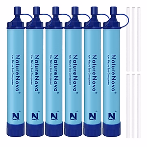 Personal Water Filter Straw Outdoor Portable Filtration Emergency Survival Gear Water Solutions Tactical Gear for Hiking Camping Accessories Travel Hunting Fishing Outing Backpacking (6 Pack)