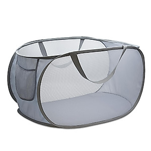 Pop Up Laundry Hamper,Collapsible Horizontal Baskets with Handles & Side Pocket,Foldable Sturdy mesh for Laundry Room,Bathroom,Kids Room,College Dorm or Travel (Grey)
