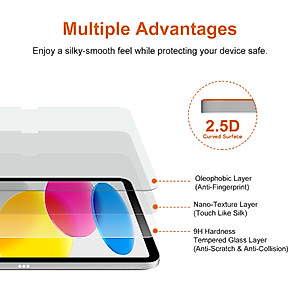 KCT Nano-Texture Glass Screen Protector Compatible with iPad 10th Generation (10.9 Inch, 2022), Silkfeel, Compatible with Apple Pencil, EZ Kit, Touch Like Silk, Tempered Glass, Anti-Glare