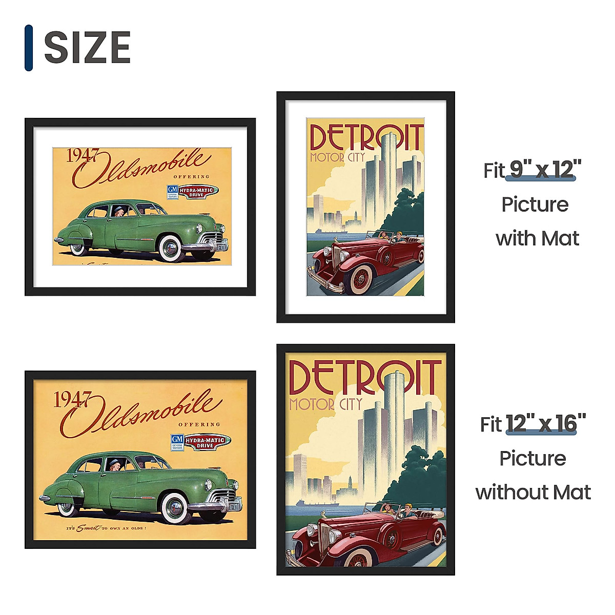 ENJOYBASICS 12x16 Picture Frame Black Poster Frame,Display Pictures 9x12 with Mat or 12x16 Without Mat,Wall Gallery Photo Frames,2 Pack