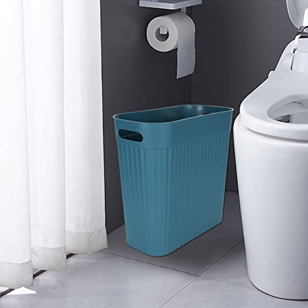 ZOFORTY 3 Pack Slim Plastic Trash Can Wastebasket 3 Gallon Garbage Container Bin with Handles for Bathroom, Kitchen, Office, Dorm (Blue, Rectangular)