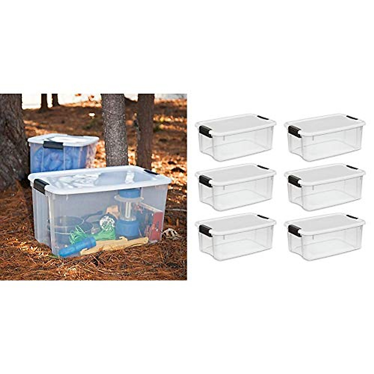Sterilite 19889804 70 Quart/66 Liter Ultra Box Clear with a White Lid and Black Latches, 4-Containers & 19849806 18 Quart/17 Liter Ultra Latch Box, Clear with a White Lid and Black Latches, 6-Pack
