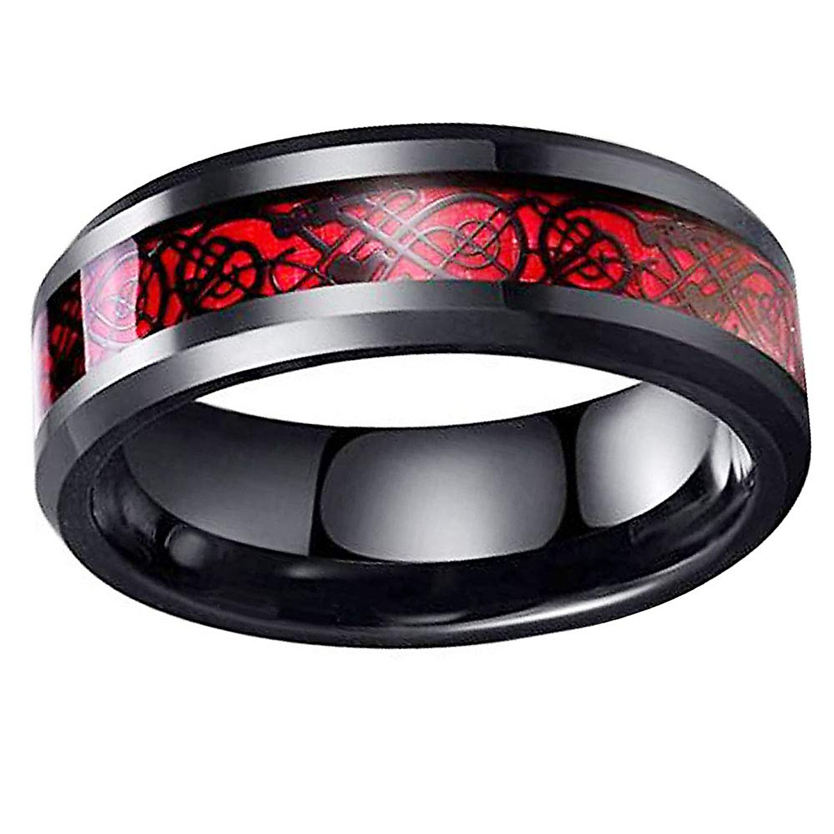 XAHH His and Hers Couples Matching Rings Women's 2pc Black Gold Filled Red CZ Engagement Ring Bridal Sets Men's Titanium Steel Wedding Band Size 6 11