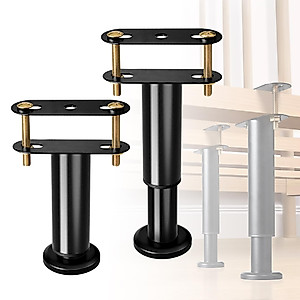 ZhouDaShu Adjustable Height Bed Frame Center Support Legs Replacement with Wider Base,Bed Reinforcement Kit for Metal/Wood Slats,Height from 5" to 9",Black-Set of 2