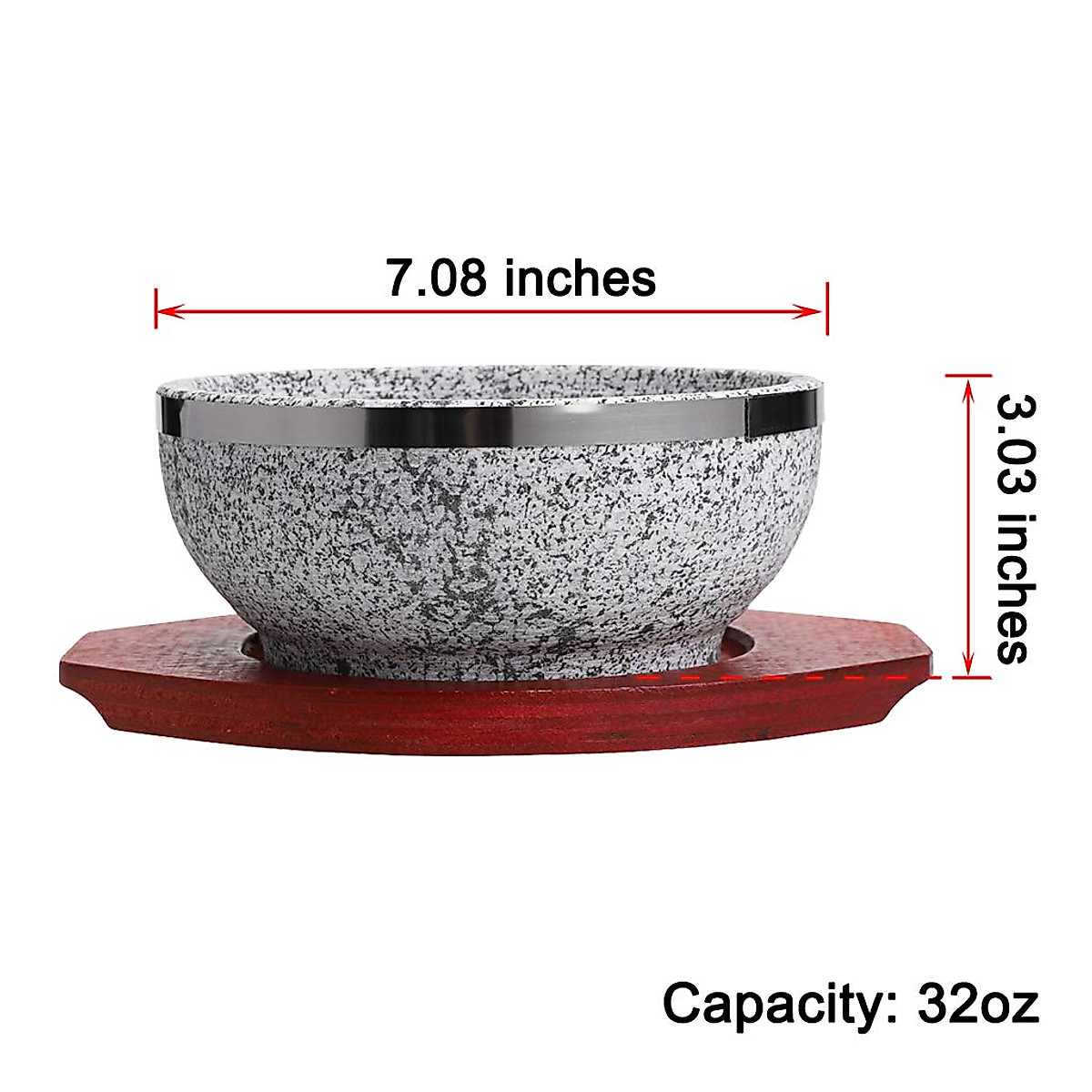 MDLUU Dolsot Bibimbap Bowl 32 Oz, Granite Stone Bowl with Wood Base, Dolsot Pot for Korean Soup, Rice and Stew