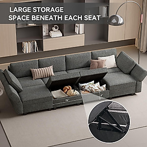 Modular Sectional Sofa, Convertible Middle Seat Sectional Couch with Storage, Reversible 1 Seat Modular Sofa Couch for Living Room, Fabric & Soft Supportive, Dark Grey