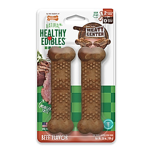 Nylabone Healthy Edibles Natural Dog Chews Long Lasting Meaty Center Beef Flavor Treats for Dogs, Medium (2 Count)