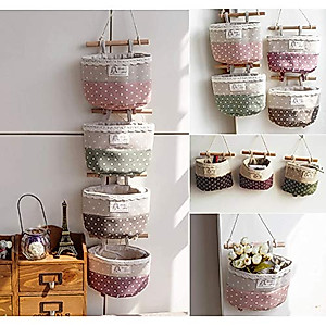 DOITOOL 4Pcs Cotton Linen Hanging Storage Basket Organizer, Washable Over The Door Hanging Storage Bag with Woven Cotton Rope Handle, Waterproof Fabric Hanging Pocket for Organizing, Free