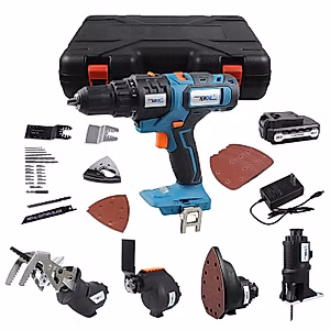 NEWONE 20V Cordless Drill Combo Kit,4-Tool Max Power Tool Combo Kit with Case,4 Attachment,Drill,Reciprocating saw, Oscillating tool, Sander with Accessories,2.0Ah Lithium-Ion Battery and Charger