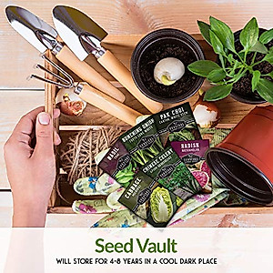Survival Garden Seeds - Asian Vegetable Collection Seed Vault for Planting - Thai Basil, Napa Cabbage, Canton Pak Choi, Chinese Celery, Green Onions, Watermelon Radish - Non-GMO Heirloom Varieties