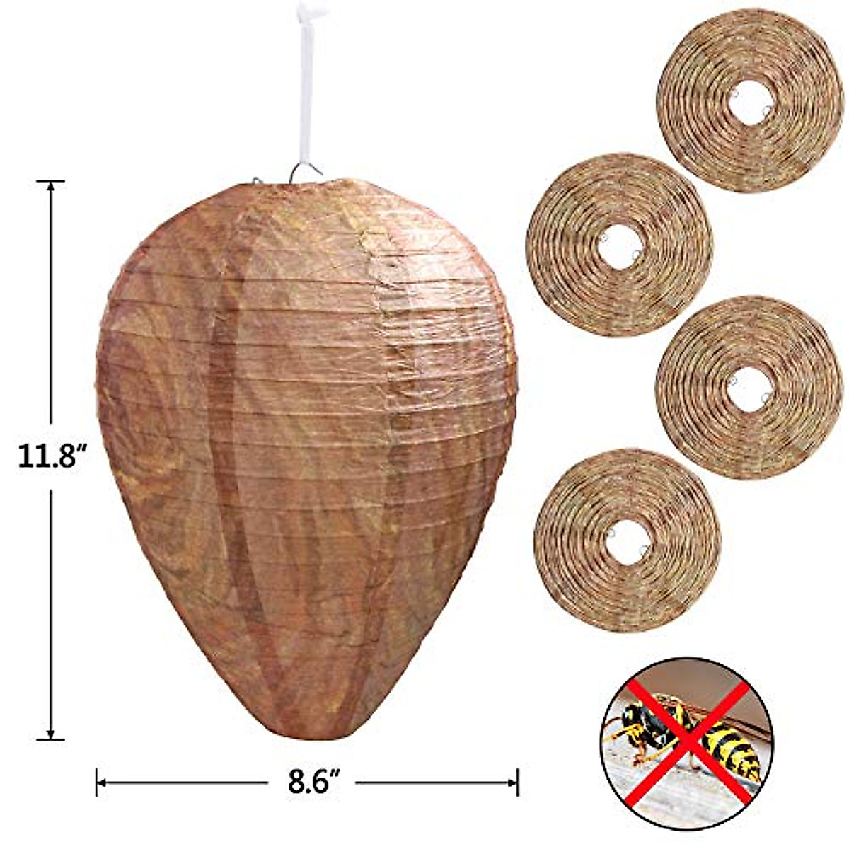 4 Pack Wasp Nest Decoy Hanging Wasp Deterrent for Wasps Hornets Yellow Jackets