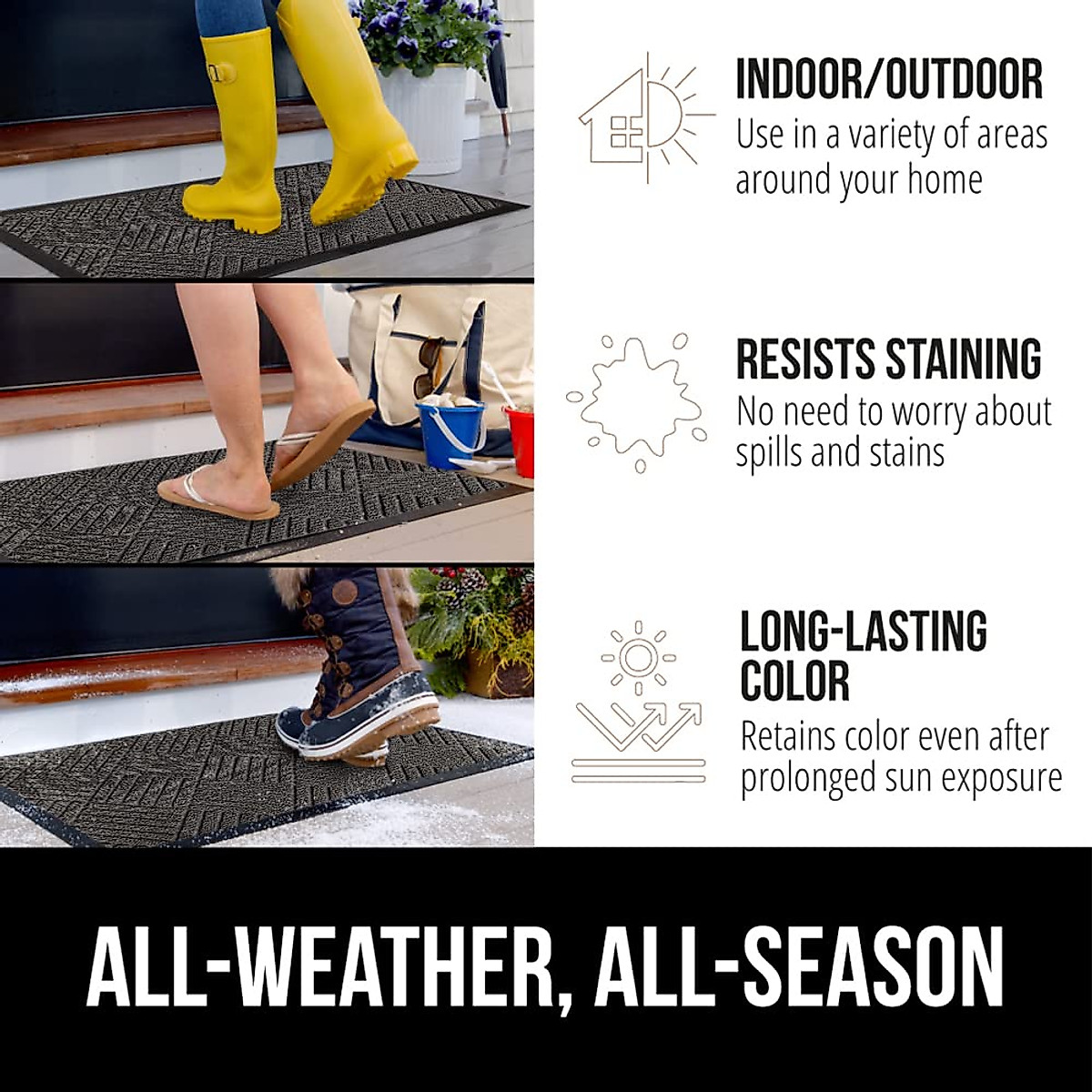 Gorilla Grip All-Season WeatherMax Doormat, Durable Natural Rubber, Stain and Fade Resistant, Low Profile, Indoor Outdoor Door Mats, Easy Clean Patio Entrance Mat, 17x29, Gray Diamond