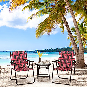 LDAILY Moccha Folding Chair Set of 6, Patio Lawn Chairs with Armrest, Sturdy Steel Frame, 6 Pack Portable Outdoor Chair, Webbed Lawn Beach Chair for Camping, Fishing, Patio, Garden, Bay, Yard, Red