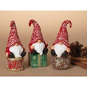 Wowser Festive Holiday Sitting Gnome Figurines, Christmas Decoration, 3 Assorted, 5 Inches