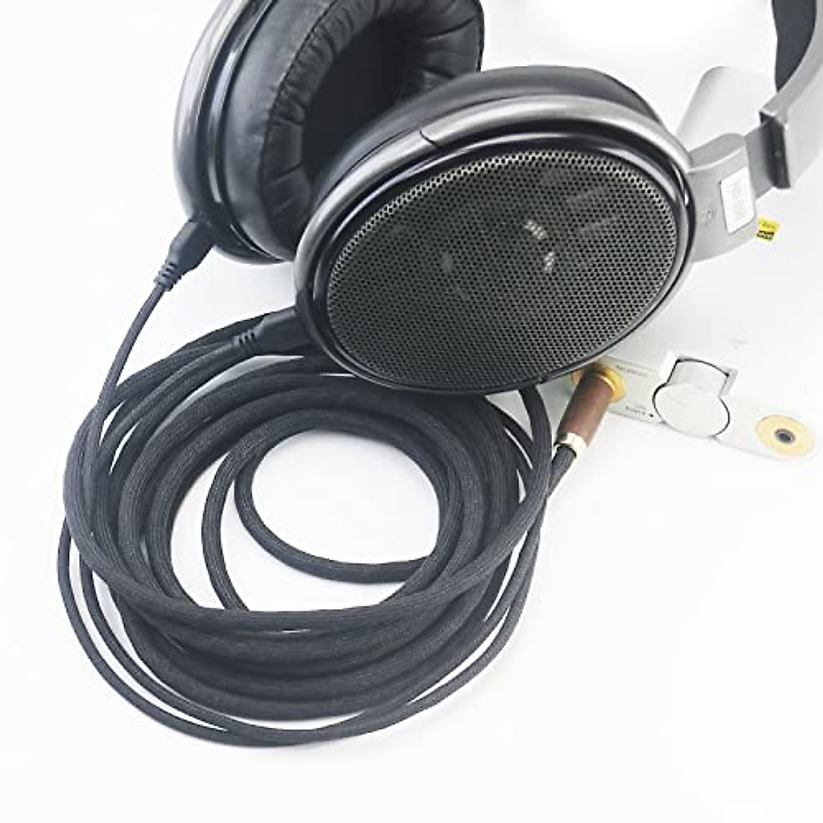 NewFantasia 4.4mm Balanced Cable 6N OCC Copper Silver Plated Cord 4.4mm Balanced Male Compatible with Sennheiser HD650 HD58X HD600 HD580 HD660S, Massdrop HD6XX Headphone Walnut Wood Shell 2.1m